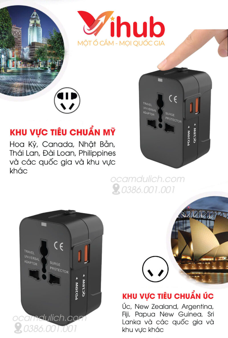 Củ Sạc Vihub F2 - Củ Sạc Du Lịch Đa Năng, Hỗ Trợ Sạc Nhanh - Bán Ổ Cắm Điện Du Lịch, Phích Cắm ...